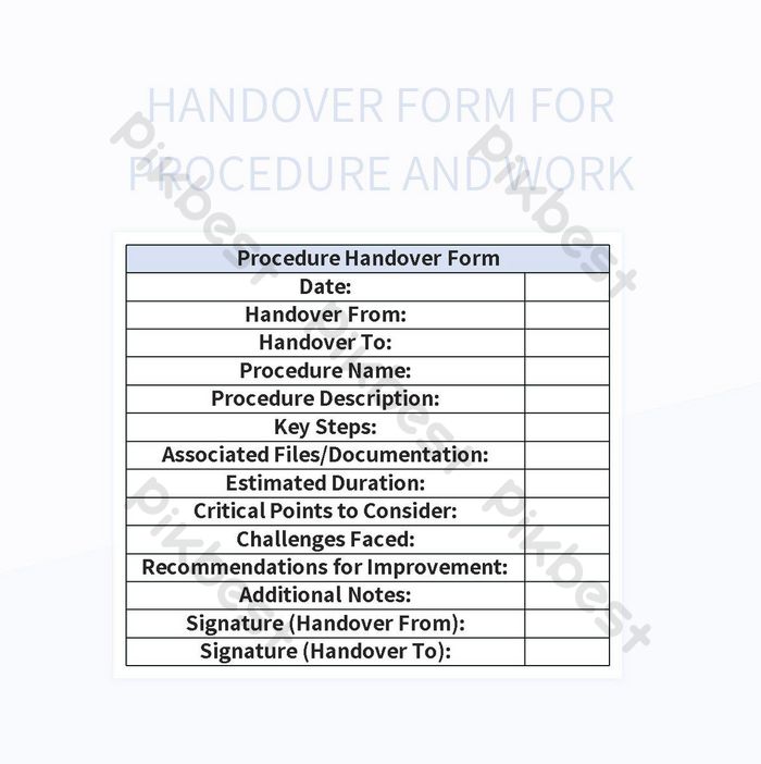 Procedure And Work Handover Form: Best Practices Guidelines Excel | Template Free Download - Pikbest