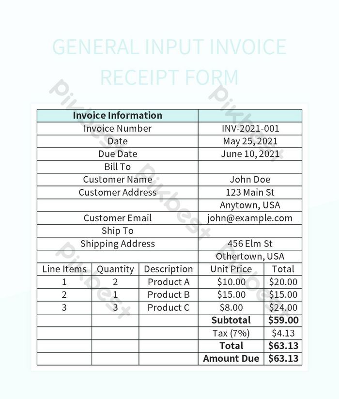 Creating A Comprehensive Invoice Receipt Input Form Excel | Template Free Download - Pikbest