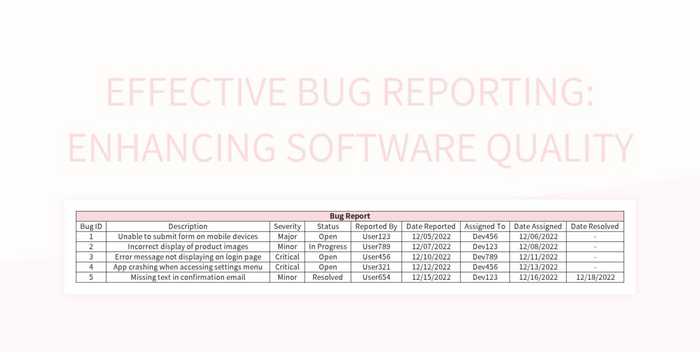 Improving Software Quality Through Effective Bug Reporting Excel | Template Free Download - Pikbest