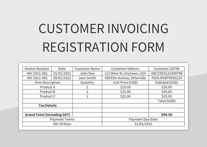 Optimize Your Registration Form For Customer Invoicing Excel | Template Free Download - Pikbest
