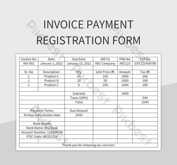 Optimizing Your Invoice Payment Registration Form Excel | Template Free Download - Pikbest
