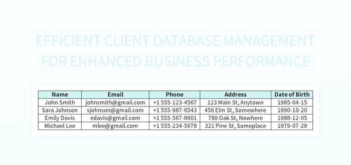 Optimizing Client Database Management To Boost Business Efficiency Excel | Template Free ...