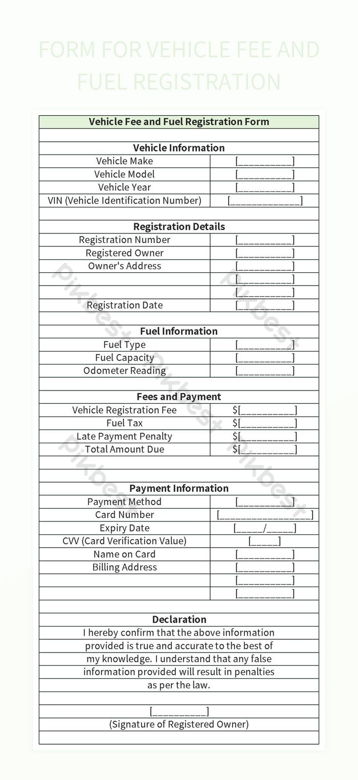 Optimizing Your Vehicle Fee And Fuel Registration Form: Key Elements To Include Excel | Template ...