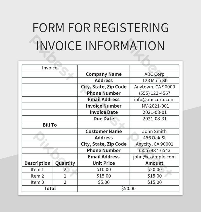 "Optimizing Your Invoice Information Registration Form" Excel | Template Free Download - Pikbest