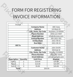 Optimize Invoice Detail Registration Form Excel | Template Free Download - Pikbest