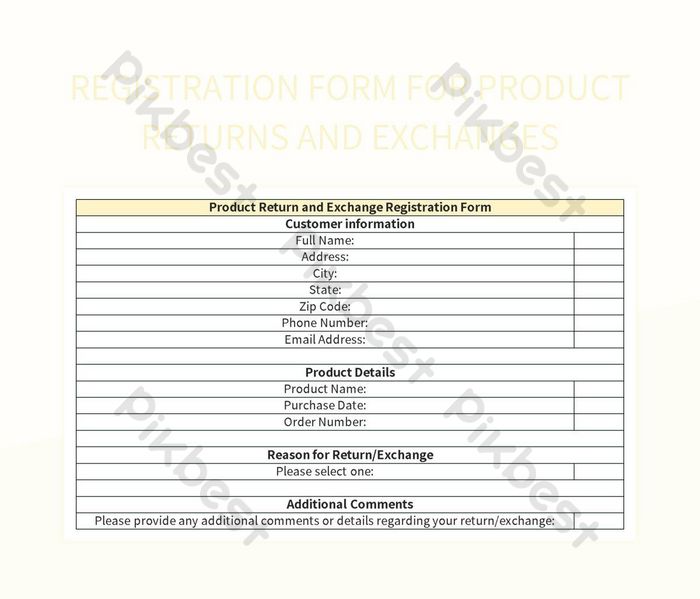 Product Returns And Exchanges Registration Form: Streamlining Your Process Excel | Template Free ...