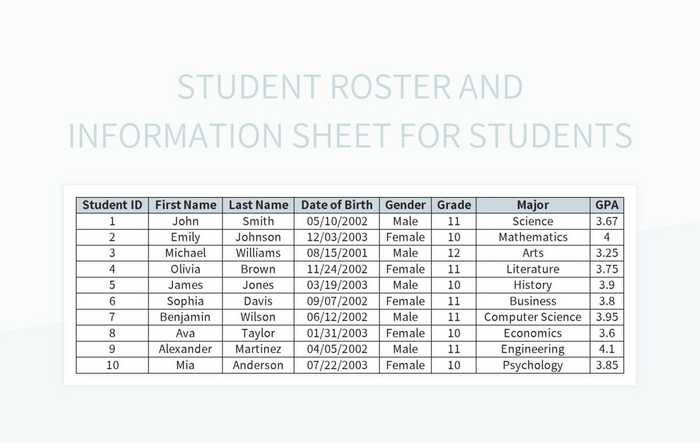 Creating A Comprehensive Student Roster And Information Sheet Excel | Template Free Download ...