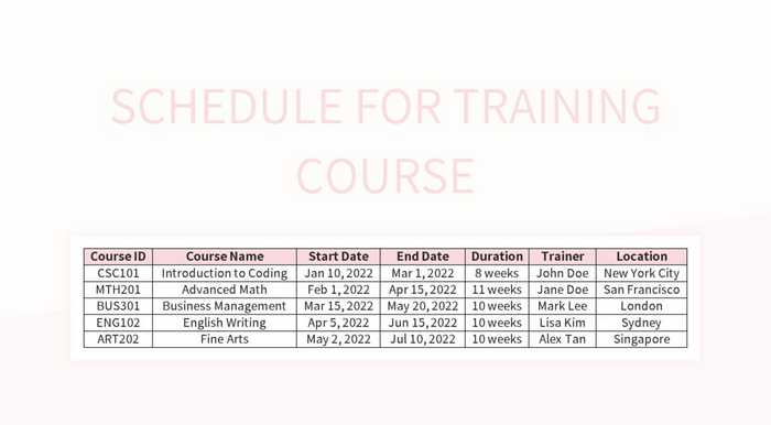 Optimize Your Learning Journey With Our Training Course Schedule Excel | Template Free Download ...