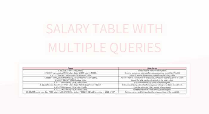 Optimizing Salary Table Performance With Multiple Queries Excel | Template Free Download - Pikbest
