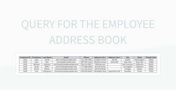 "Efficiently Navigate The Employee Address Database With This Query Method" Excel | Template ...