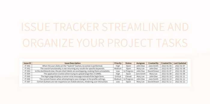 "Optimize Project Task Management With Issue Tracker Integration" Excel | Template Free Download ...