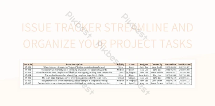 프로젝트 이슈 트래커 Excel 템플릿 무료 다운로드 Pikbest