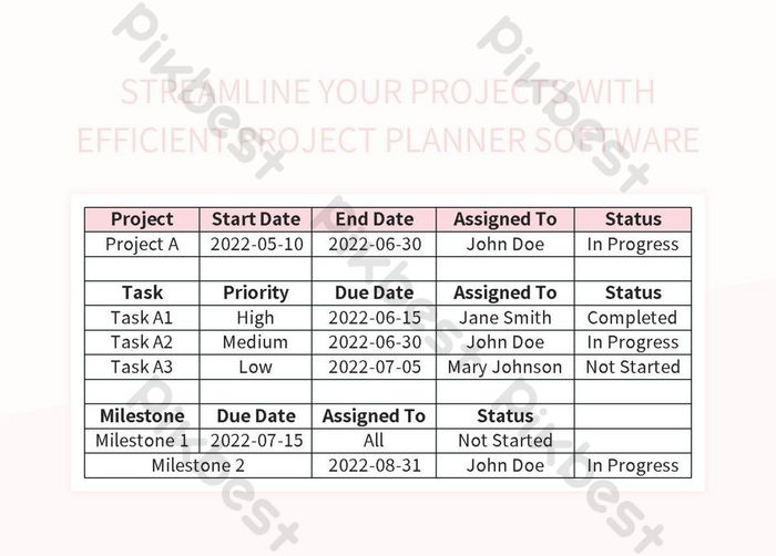 Enhance Project Efficiency With Streamlined Planner Software Excel Template Free Download