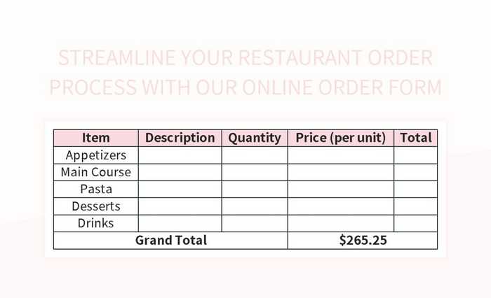 Optimize Your Restaurant Order Process With Our Efficient Online Ordering Form Excel | Template ...