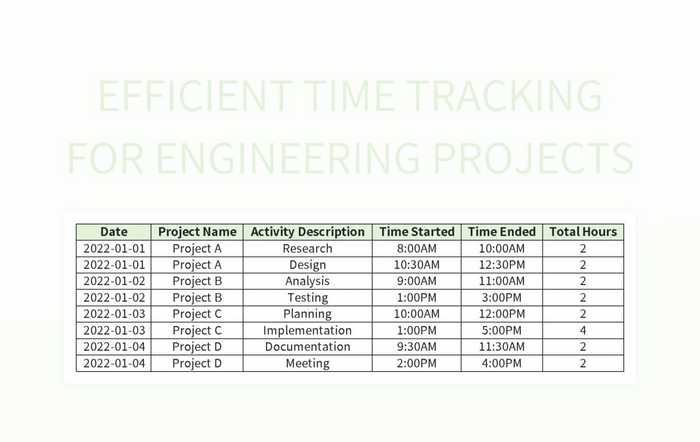 Optimizing Time Management For Engineering Projects Through Effective Tracking Excel | Template ...
