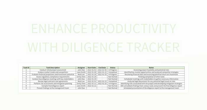 Boost Efficiency Using Diligence Tracking Excel | Template Free Download - Pikbest