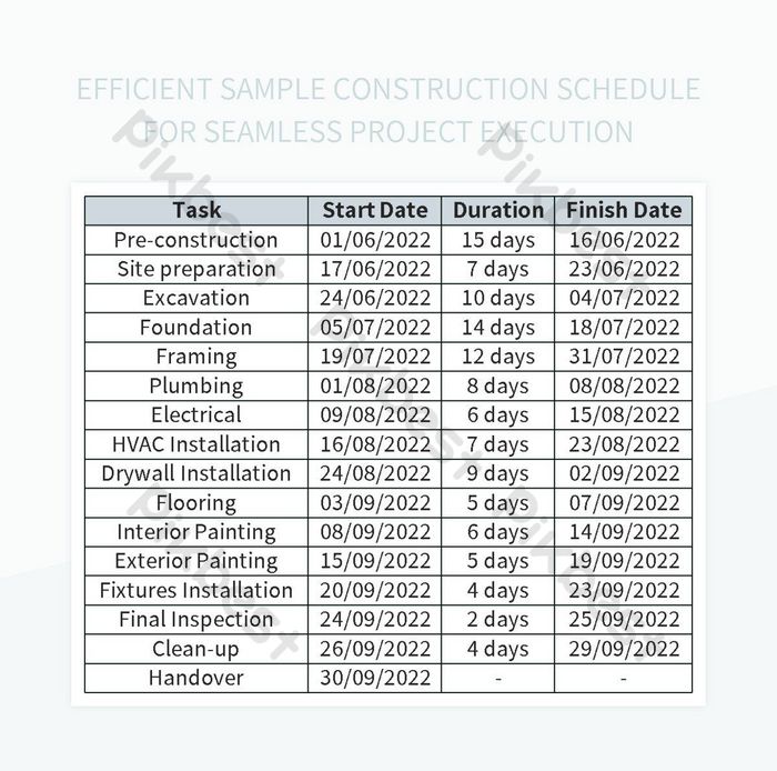 Efficient Sample Construction Schedule For Seamless Project Execution Excel | Template Free ...
