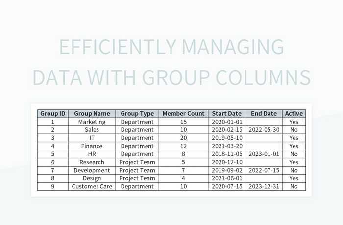 Optimizing Data Management Through Grouped Columns Excel | Template Free Download - Pikbest