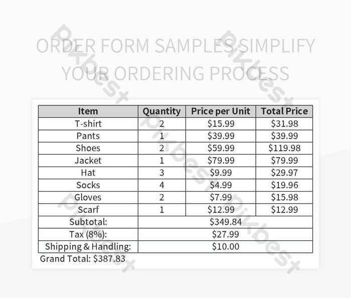 Simplify Your Ordering Process With Order Form Samples Excel | Template Free Download - Pikbest
