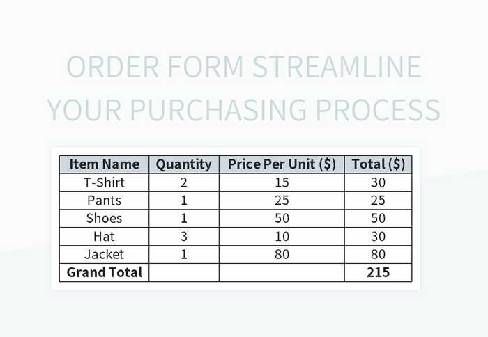 Simplify Your Purchase Process With An Efficient Order Form Excel | Template Free Download - Pikbest