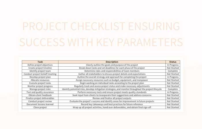 "Key Parameters Checklist For Project Success" Excel | Template Free Download - Pikbest