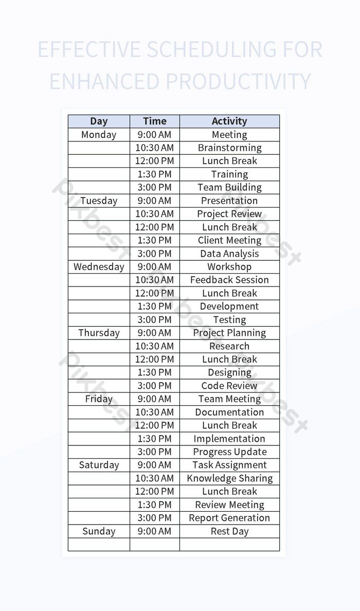 Boost Your Productivity With Strategic Scheduling Practices Excel | Template Free Download - Pikbest