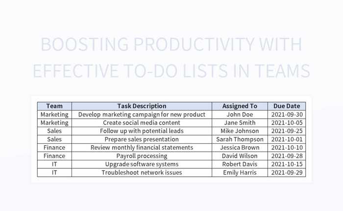 Boosting Productivity With Effective To Do Lists In Teams Excel Template Free Download Pikbest