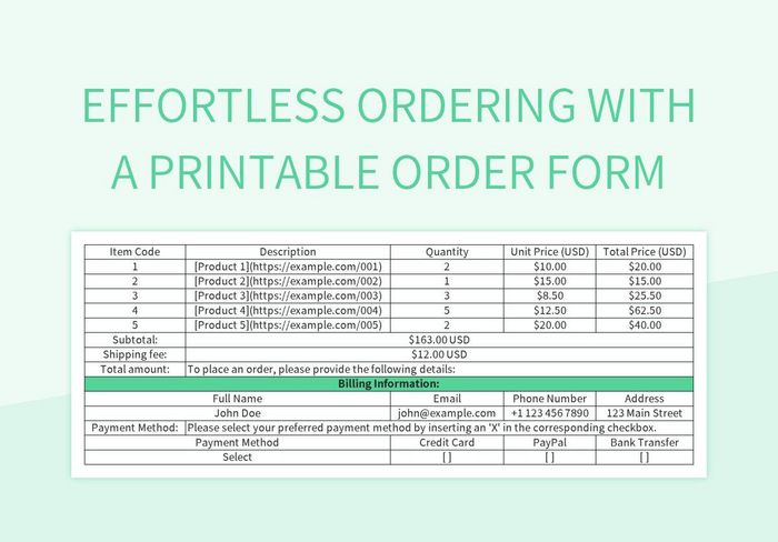 Simplify Your Ordering Process With A Downloadable Order Form Excel | Template Free Download ...