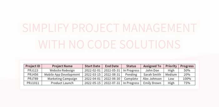 Simplify Project Management With No Code Solutions Excel | Template Free Download - Pikbest