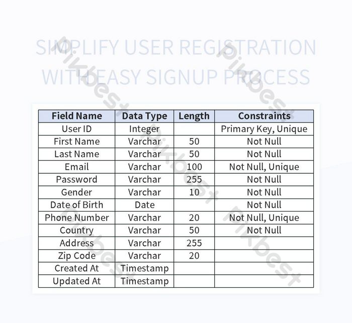 Simplify User Registration With Easy SignUp Process Excel | Template Free Download - Pikbest