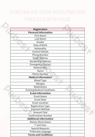 Efficient Entry Registration Form Worksheet For Streamlined Processes Excel | Template Free ...