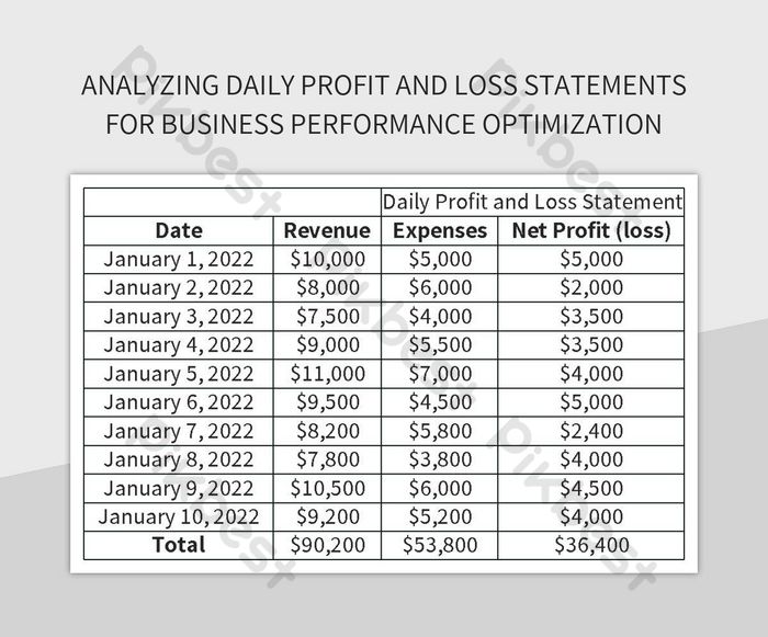 Analyzing Daily Profit And Loss Statements For Business Performance Optimization Excel ...