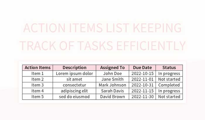 Action Items List Keeping Track Of Tasks Efficiently Excel | Template Free Download - Pikbest
