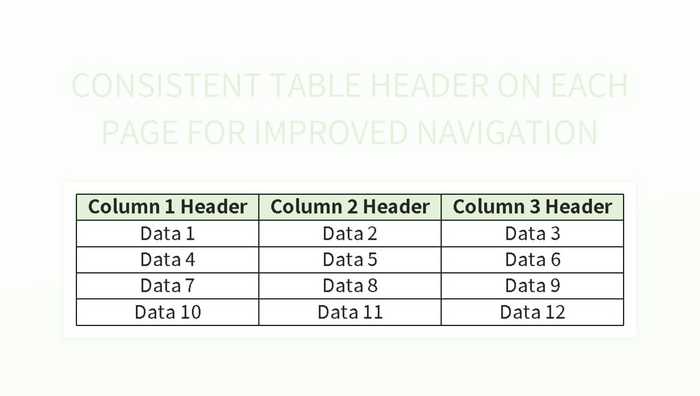 Consistent Table Header On Each Page For Improved Navigation Excel | Template Free Download ...