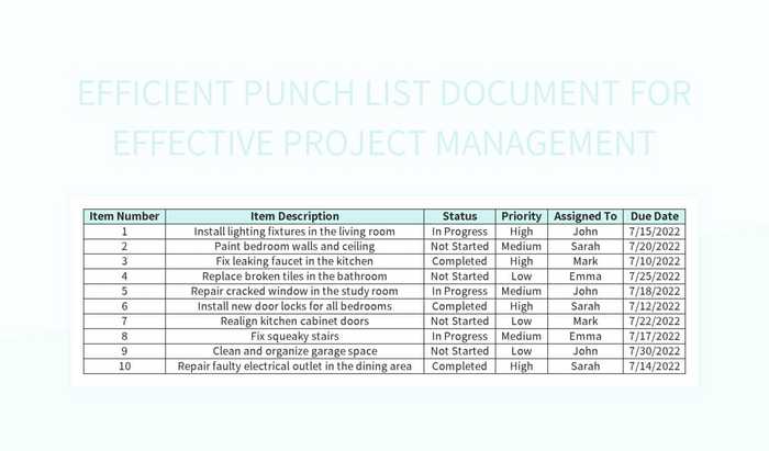 Efficient Punch List Document For Effective Project Management Excel | Template Free Download ...