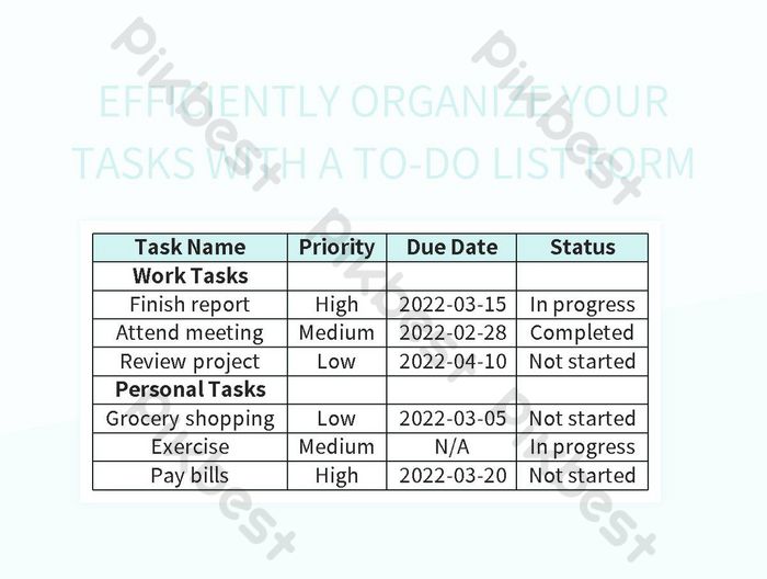 Efficiently Organize Your Tasks With A To-Do List Form Excel | Template Free Download - Pikbest