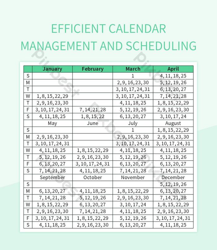 Optimizing Calendar Management And Scheduling For Greater Efficiency Excel | Template Free ...