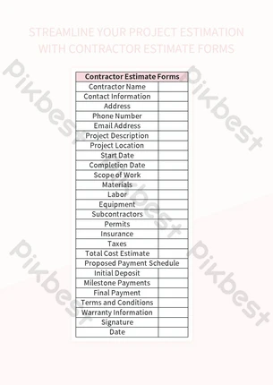 Streamline The Estimation Process With Bid Estimate Form Excel | Template Free Download - Pikbest