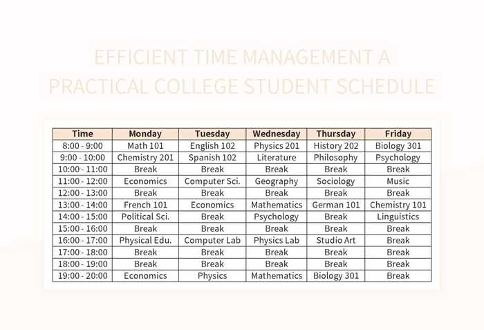Efficient Time Management A Practical College Student Schedule Excel | Template Free Download ...