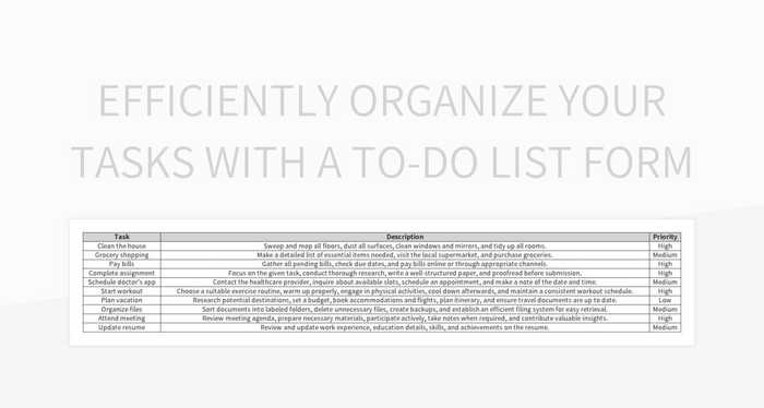Efficiently Organize Your Tasks With A To-Do List Form Excel | Template Free Download - Pikbest