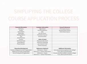 Course Classification Table Simplifying Selection And Organization Excel | Template Free ...