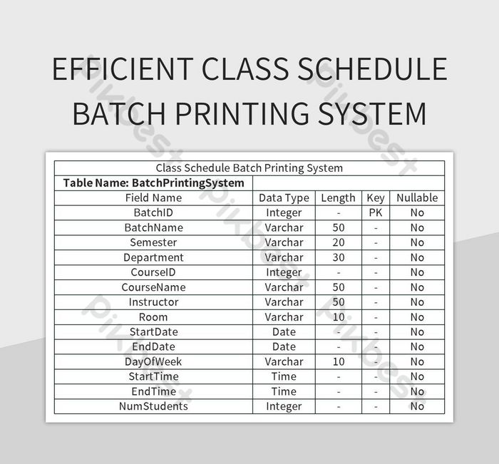 Efficient Class Schedule Batch Printing System Excel | Template Free Download - Pikbest