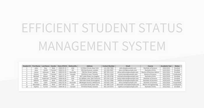 Efficient Student Status Management System Excel | Template Free Download - Pikbest