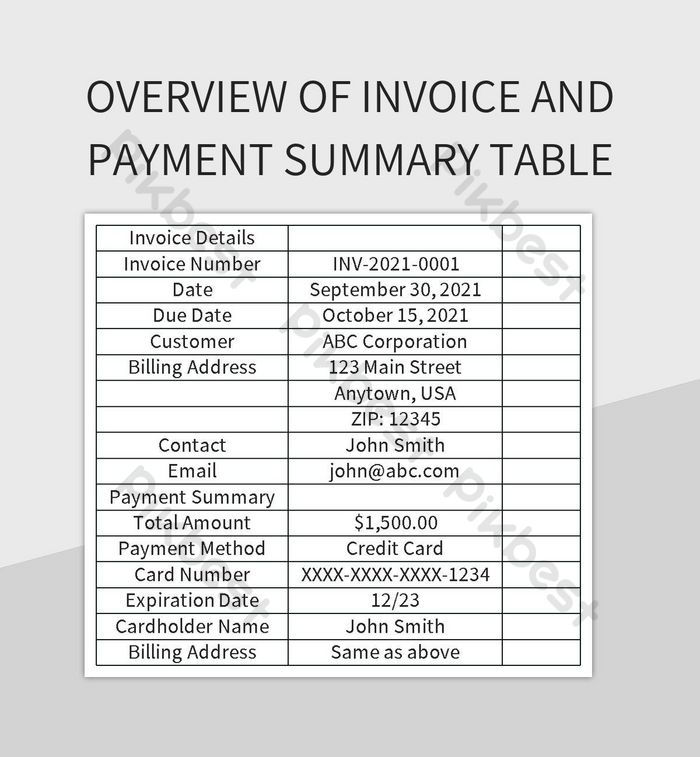 Overview Of Invoice And Payment Summary Table Excel | Template Free Download - Pikbest