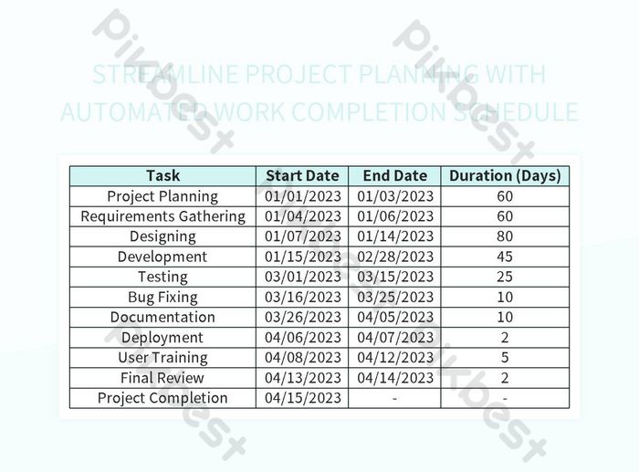 Streamline Project Planning With Automated Work Completion Schedule Excel | Template Free ...