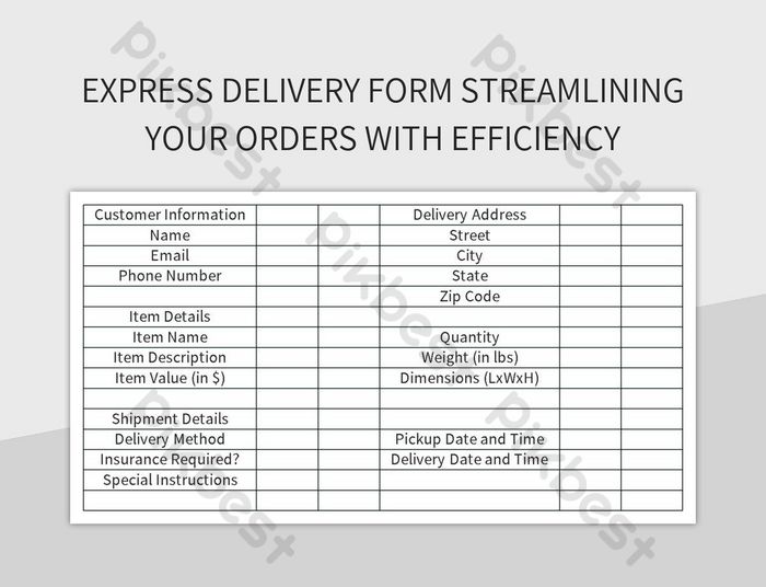 Streamline Your Orders Efficiently With Express Delivery Form Excel Template Free Download