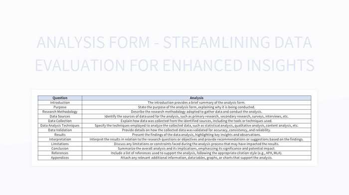 Analysis Form - Streamlining Data Evaluation For Enhanced Insights Excel | Template Free ...