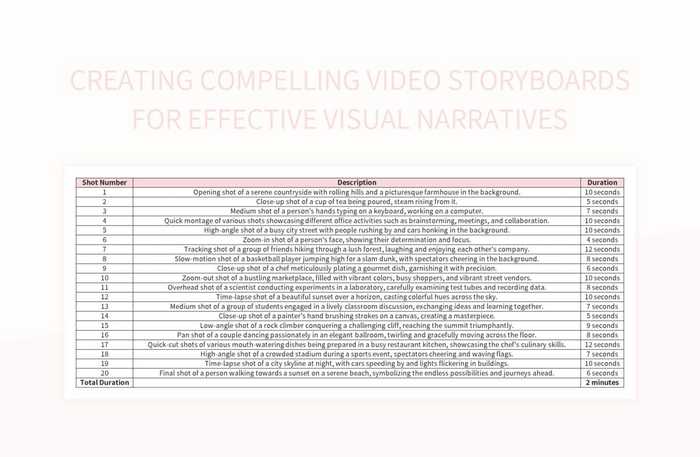 Creating Compelling Video Storyboards For Effective Visual Narratives Excel | Template Free ...