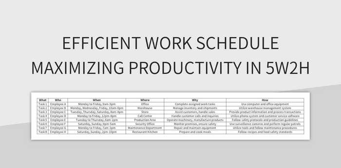 Efficient Work Schedule Maximizing Productivity In 5W2H Excel | Template Free Download - Pikbest