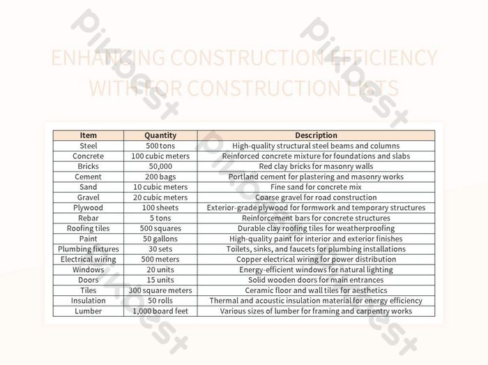 Enhancing Construction Efficiency With For Lists Excel | Template Free Download - Pikbest